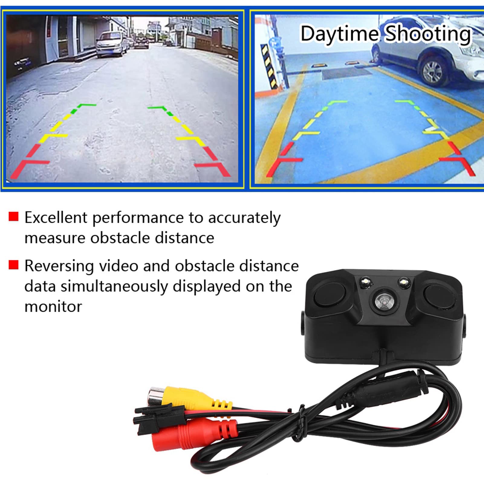 Qiilu 3 in 1 Car Backup Camera Reversing Video Rearview Camera with Backup Radar System Detector and Parking Sensor, Waterproof for Universal Vehicles