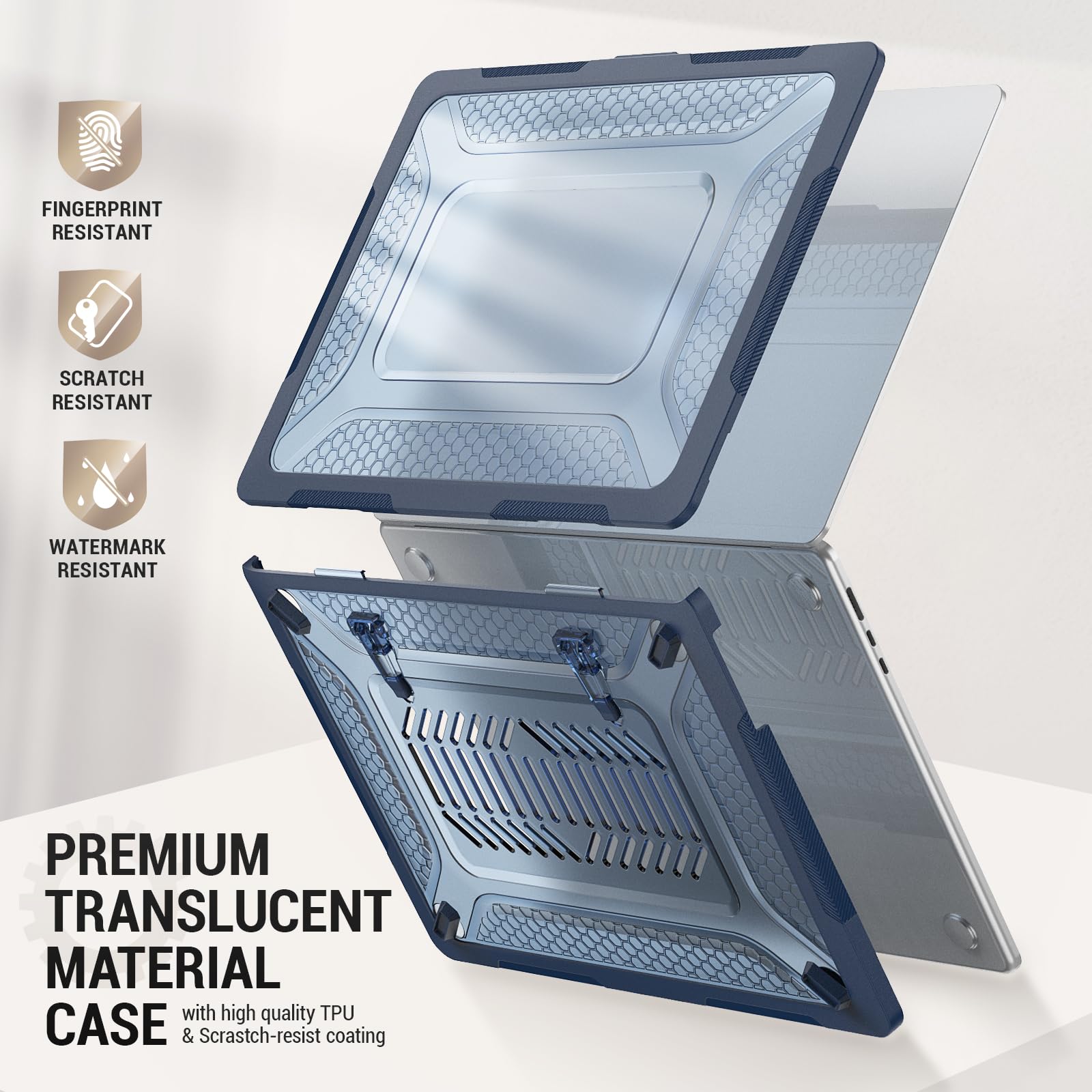 SEYMAC stock MacBook Air 15 inch Case 2024/2023 Release A3114/A2941 M3/M2 Chip, Shock-Absorbing Protection Case with Folding Stand &Mouse Pad/Bag for MacBook Air 15β A3114/A2941 M3/M2 Chip (Blue)
