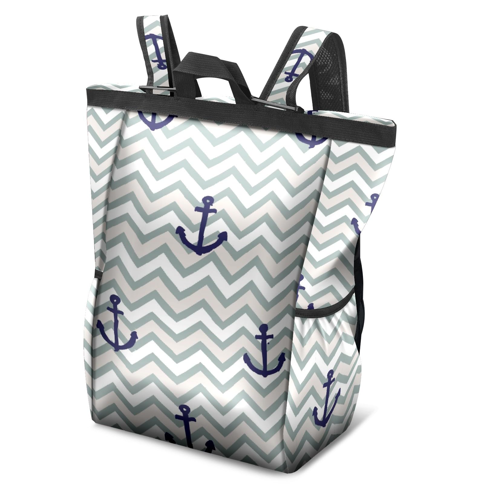 White Backpack for Women Man Travel Anchor Stripe Tote Backpack Airline Approved Personal Item Travel Bag Computer Bag for Work College Teacher Work