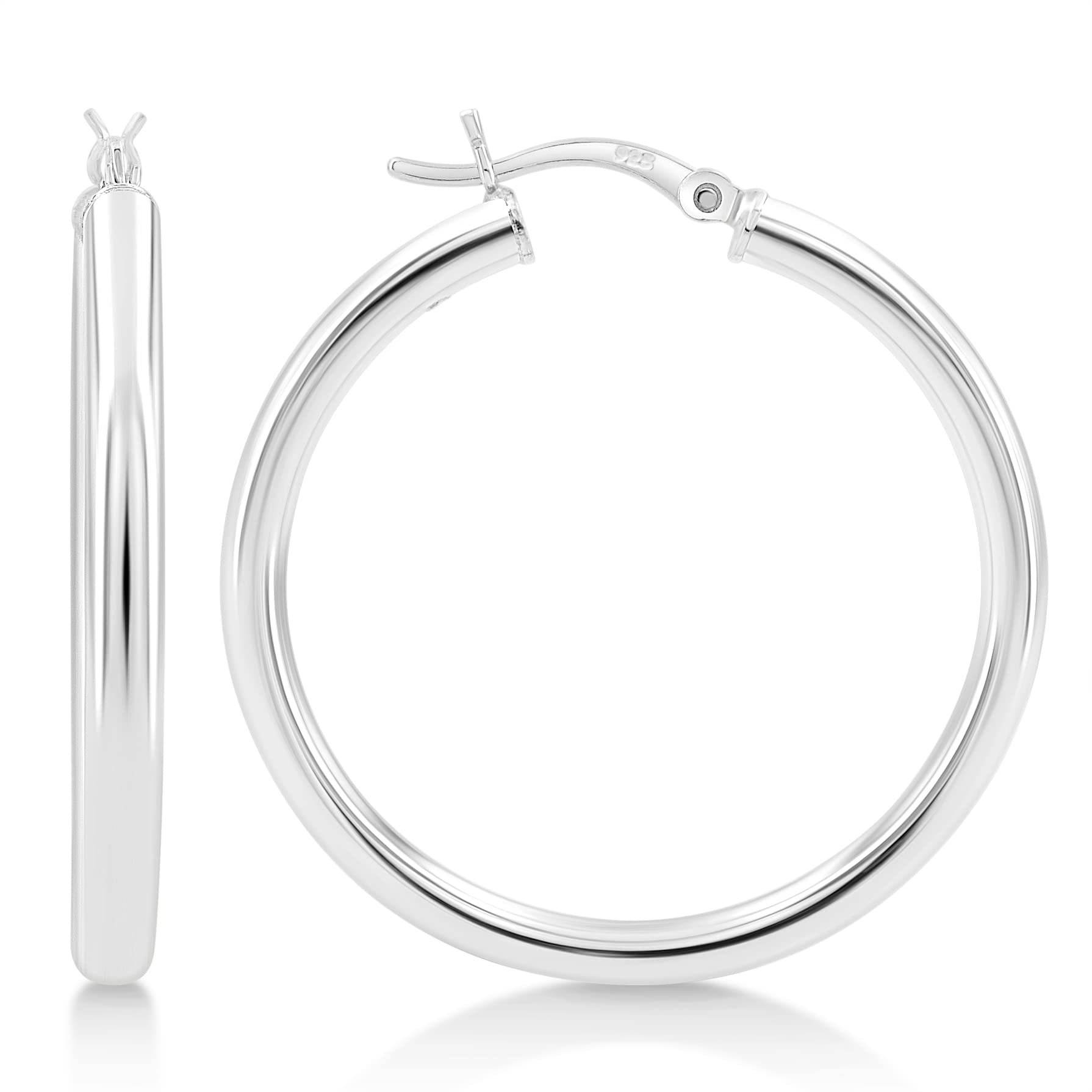 Sterling Silver Hoop Earrings - 3mm x 35mm Click-Top Tube Hoop