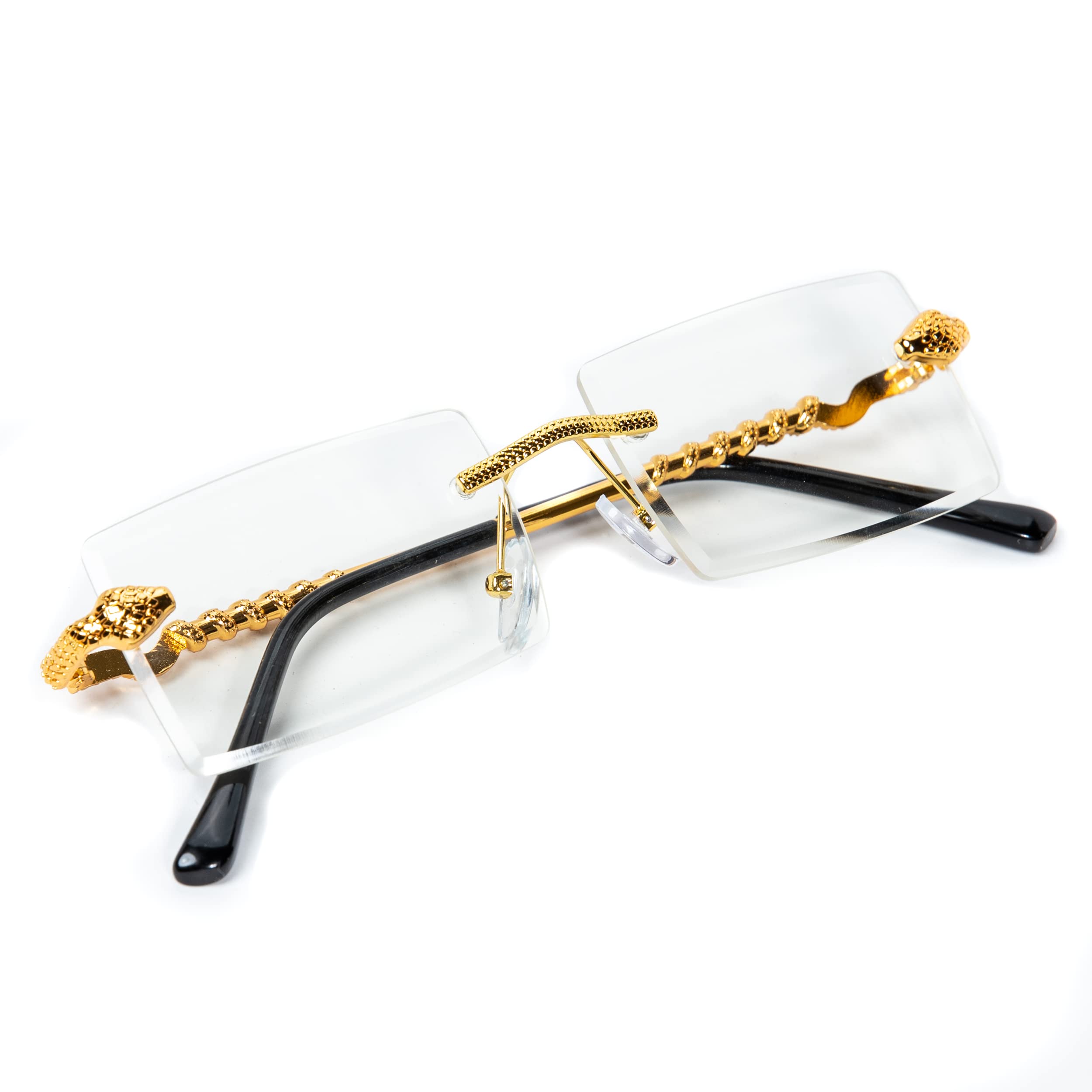 Street Knitted Men's Gold Frame King Snake Rimless Clear Lens Hip Hop Luxury Glasses