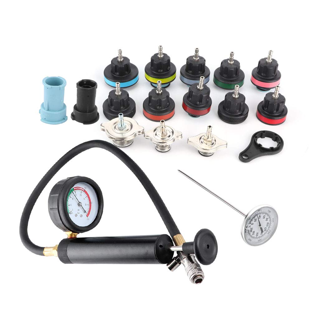 Qiilu Universal Car Radiator Pressure Tester Kit 18pcs Cooling System Tester Kit Water Leak Detector Kit Tools Coolant System Pressure Tester Vehicle