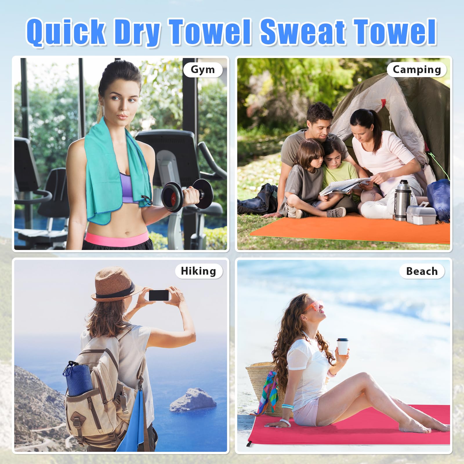 Sfee 2 Pack Microfiber Travel Towel, Quick Dry Towel Camping Towel Large Beach Towel Super Absorbent Compact Lightweight Sports Towel Gym Towel for Beach, Gym, Hiking, Pool, Backpacking, Bath, Yoga