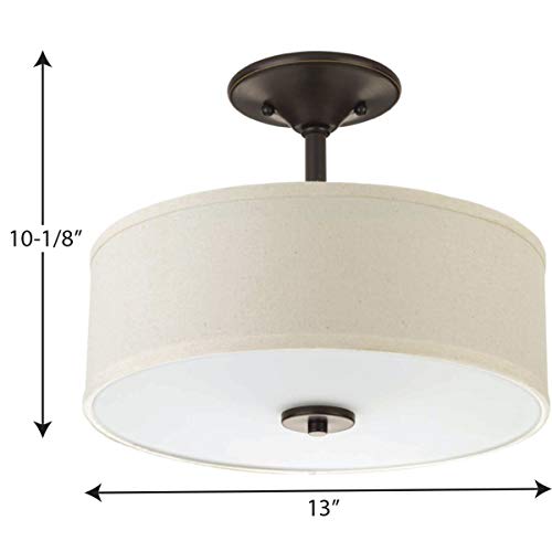 Progress Lighting P3712-20 Inspire Close-to-Ceiling, 13β diameter|10-1/8β height, Off-White Linen shade, Antique Bronze