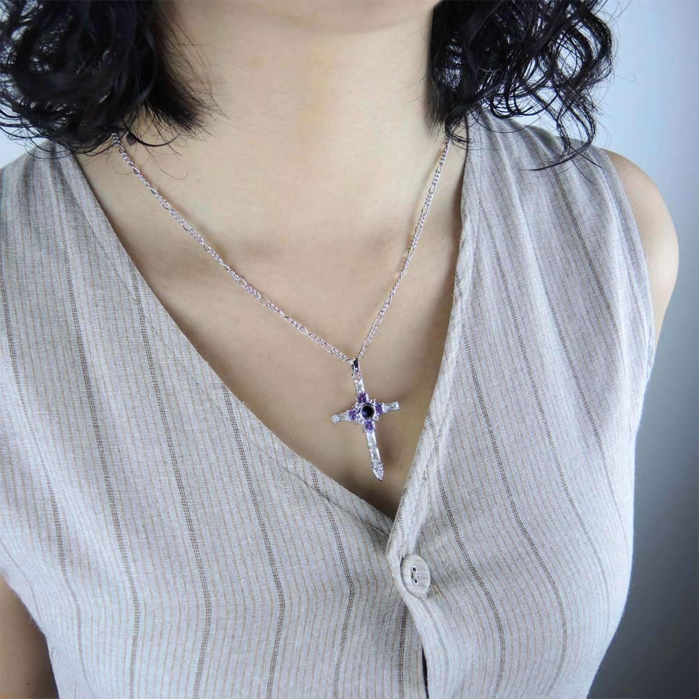 VISILOVE Lord' s Prayer Praying Hands Cross Necklace Pendant Garnet Red