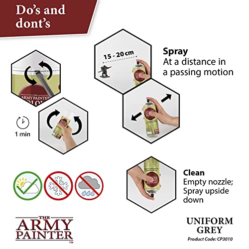 The Army Painter Color Primer Spray Paint, Uniform Grey, 400ml, 13.5oz - Acrylic Spray Undercoat for Miniature Painting - Spray Primer for Plastic Miniatures
