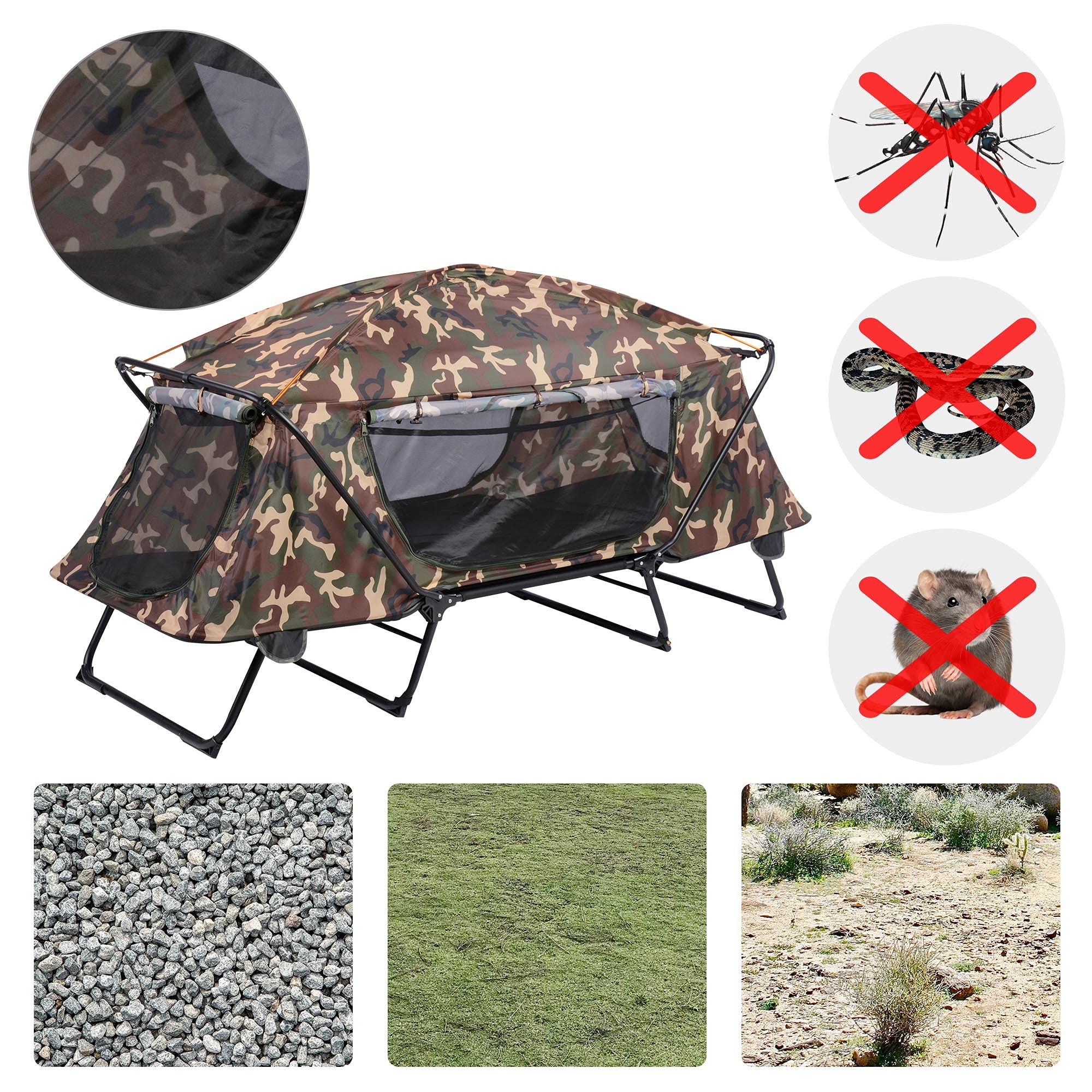 Yescom Folding Tent Cots Oversized Tent Cot Portable 1-Person Waterproof Tent Durable Camping Bed with Carry Bag Rain Fly Bag for Outdoor Camping Picnic & Hiking, Camouflage