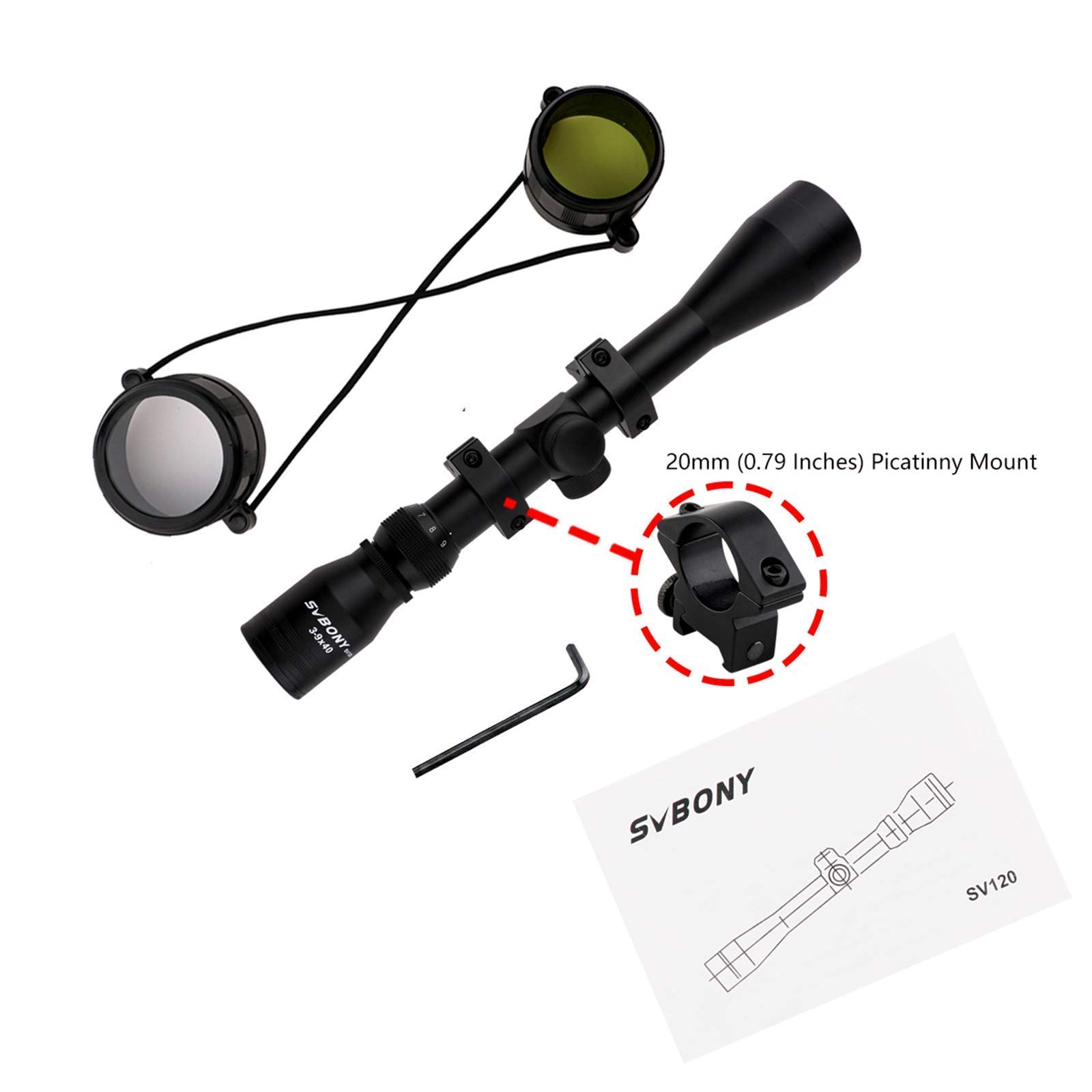 SVBONY SV120 Rifle Scope 3-9x40, Rifle scopes for Hunting, Reticle Crosshair Scope Waterproof Shockproof with 20mm Free Mounts