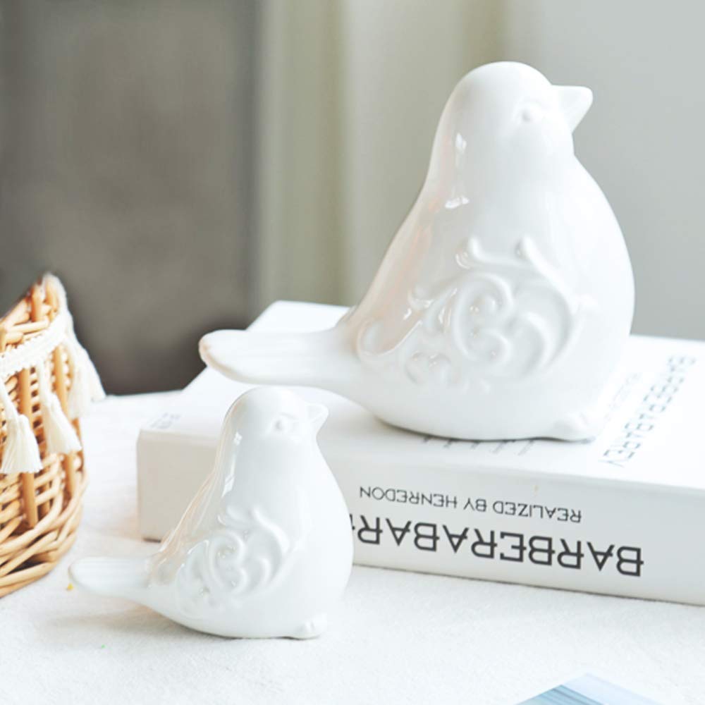 White Glazed Small Ceramic Chubby Bird Figure Figurine Ornaments Decoration, Animal Model Gift for Home Garden Statue Decorative Crafts (White, Small)