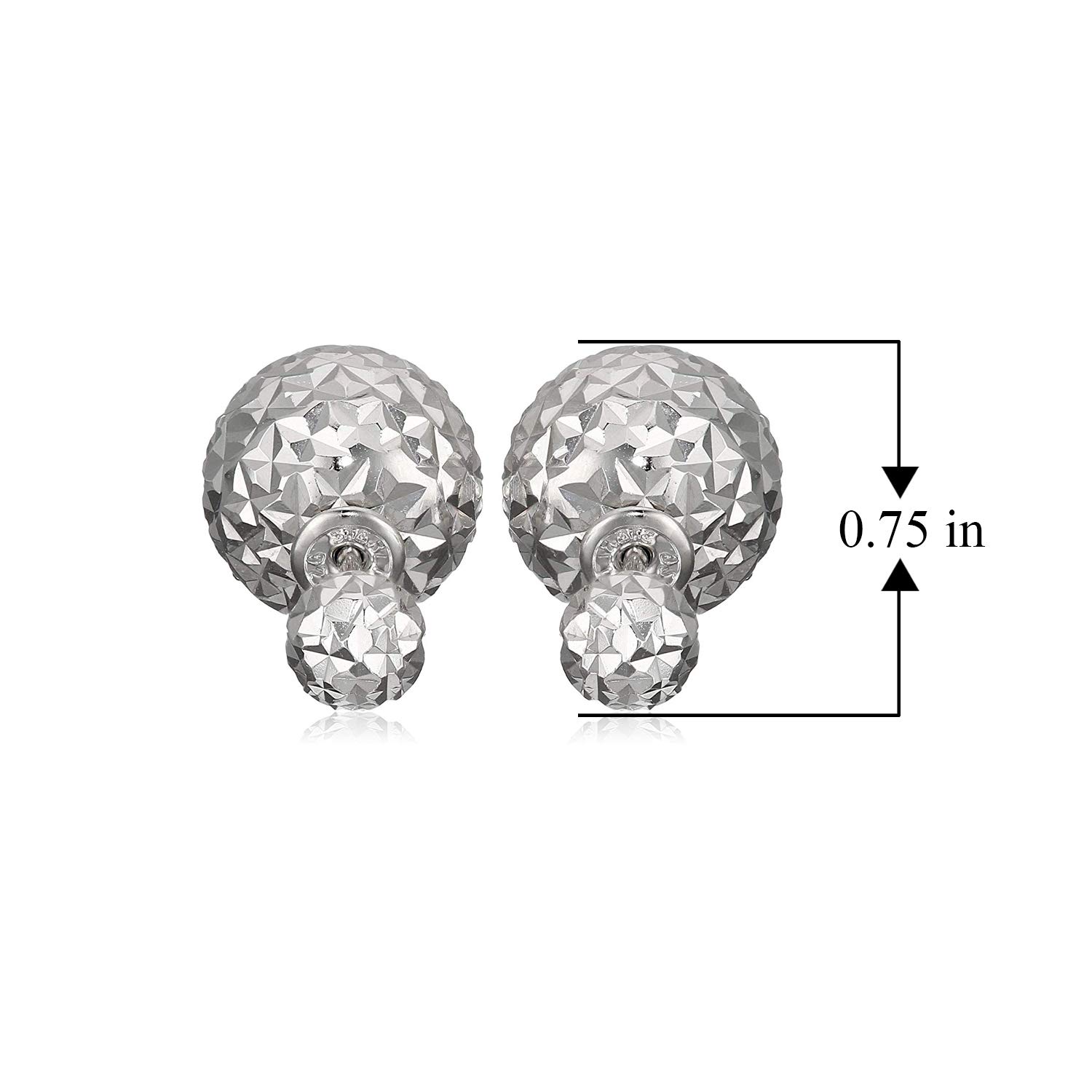 Sterling Silver Diamond Cut Front-Back Ball Stud Earrings