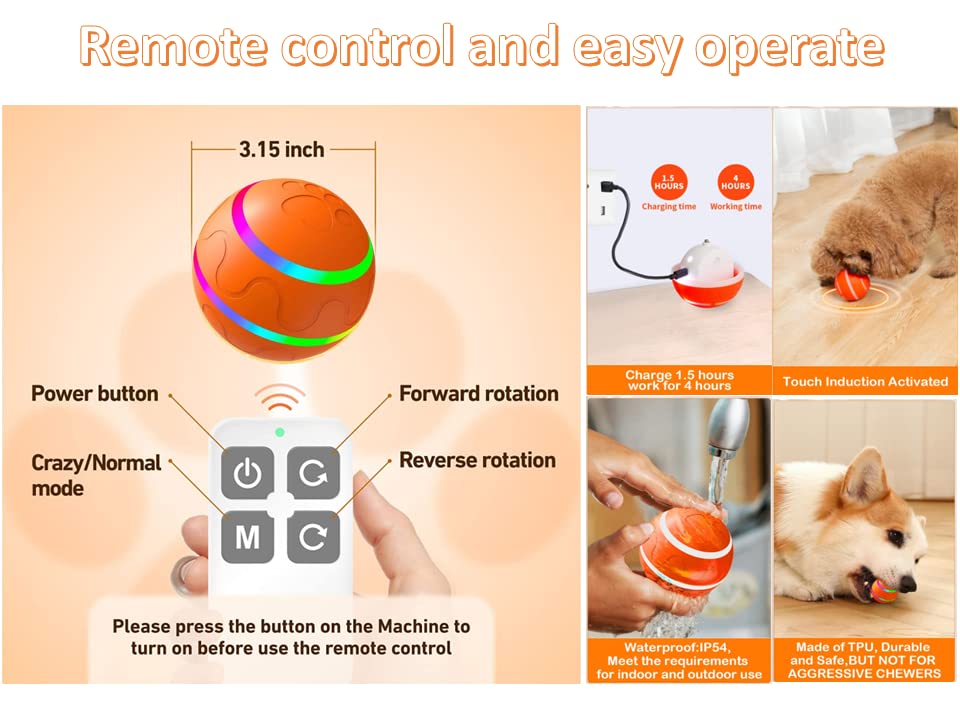 SCOLEA PawDepot Smart Interactive Dog Cat Toy Balls with Remote Control (Orange)