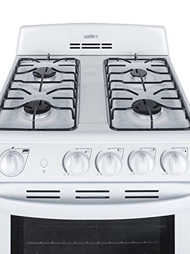 Summit RG244WS 24"" Freestanding Gas Range with 2.9 cu. ft. Oven Capacity Electronic Ignition High Backguard Broiler Drawer Continuous Grates and Safety Brake System for Oven Racks in White