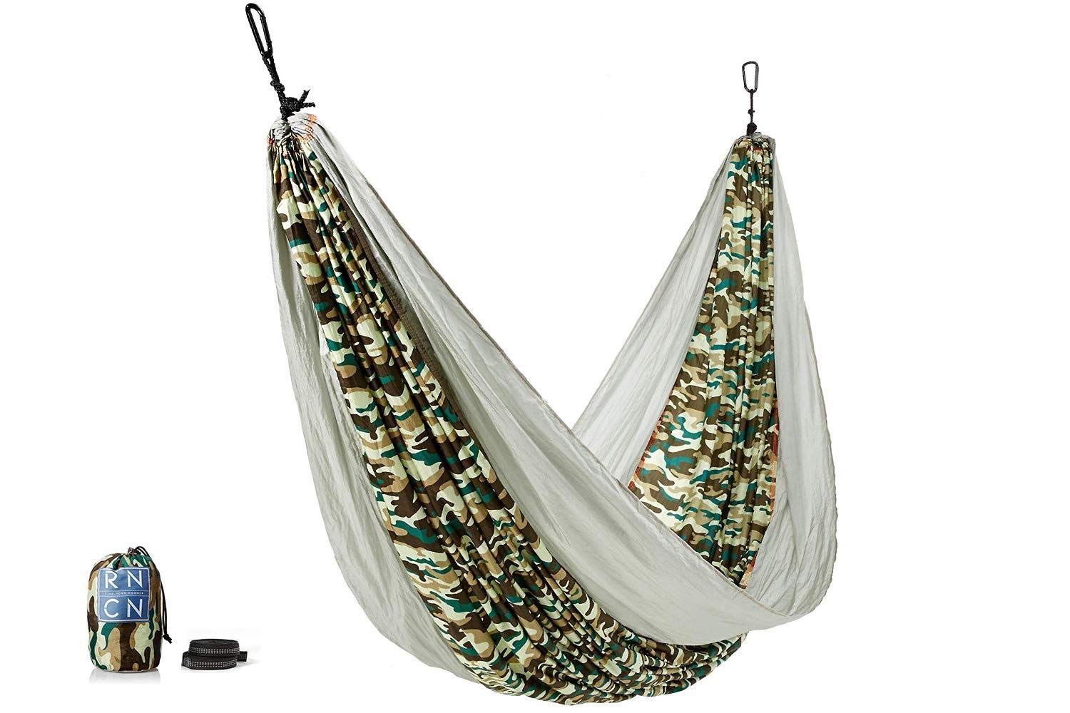 Rincon Camping Hammock with Tree Straps, Indoor Outdoor, Travel, Portable, Backpack, Double Parachute Hammock with Bag (Ebony Black)