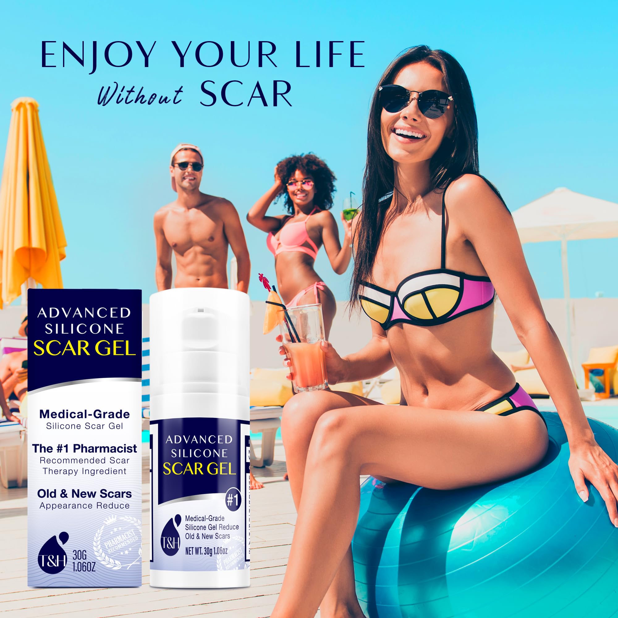 Silicone Scar Cream with Medical Grade Silicone Stretch Mark Cream Treatment - Formula Scar Gel Works for C-Section, Stretch Marks, Keloid, Acne - Surgical Scars Effective, Old and New Scars - 30g