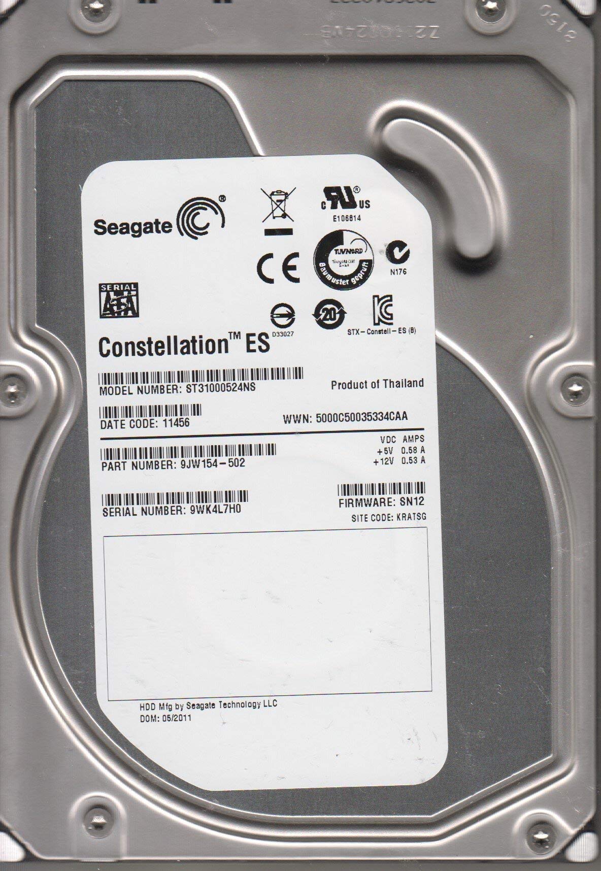 ST31000524NS, 9WK, KRATSG, PN 9JW154-502, FW SN12, Seagate 1TB SATA 3.5 Hard Drive (Renewed)