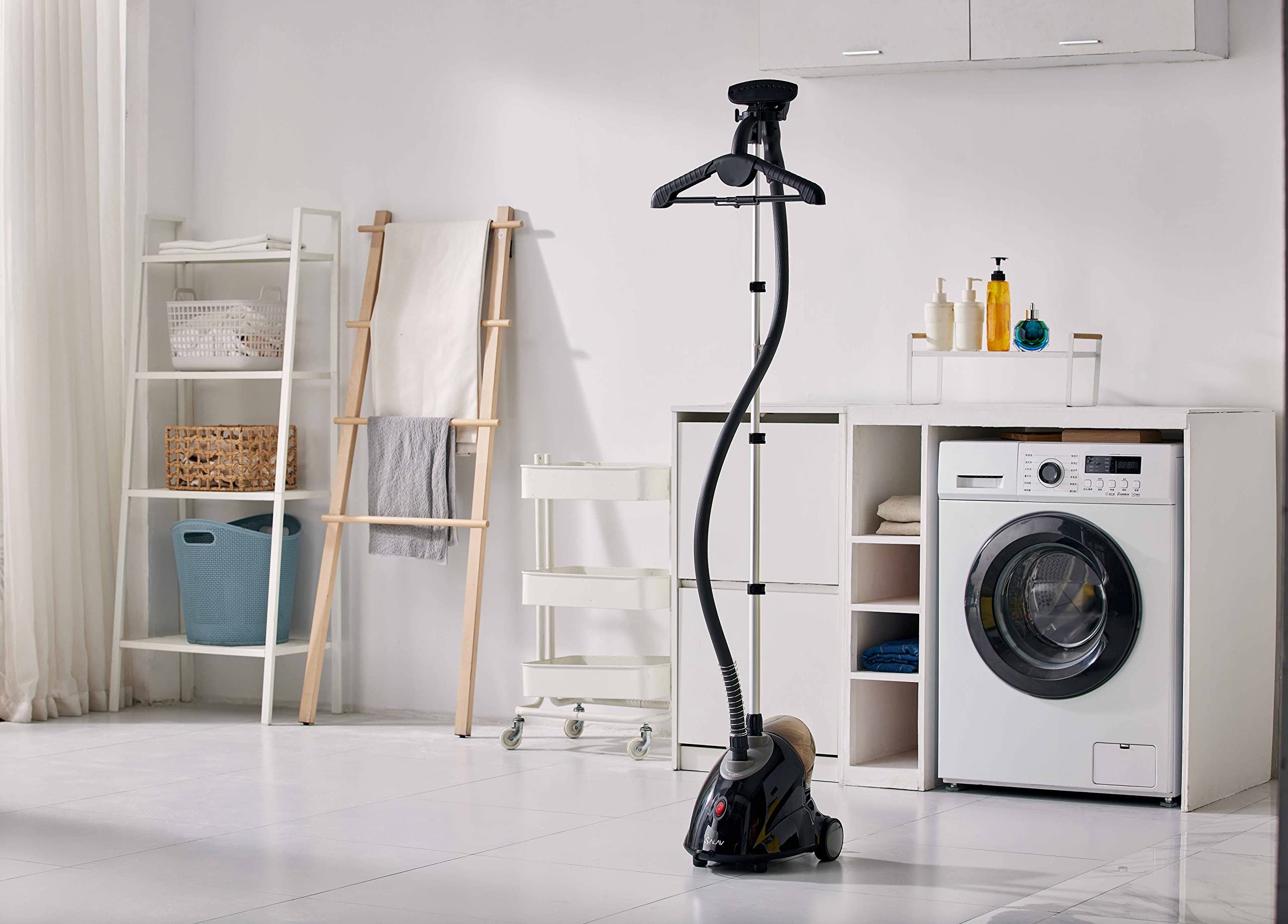 SALAV® GS18-DJ Standing Garment Steamer with Roll Wheels for Easy Movement, 1.8L Water Tank for 1 Hour Continuous Steaming, Adjustable Pole for Storage, Includes Descaler Packet, 1500 watts