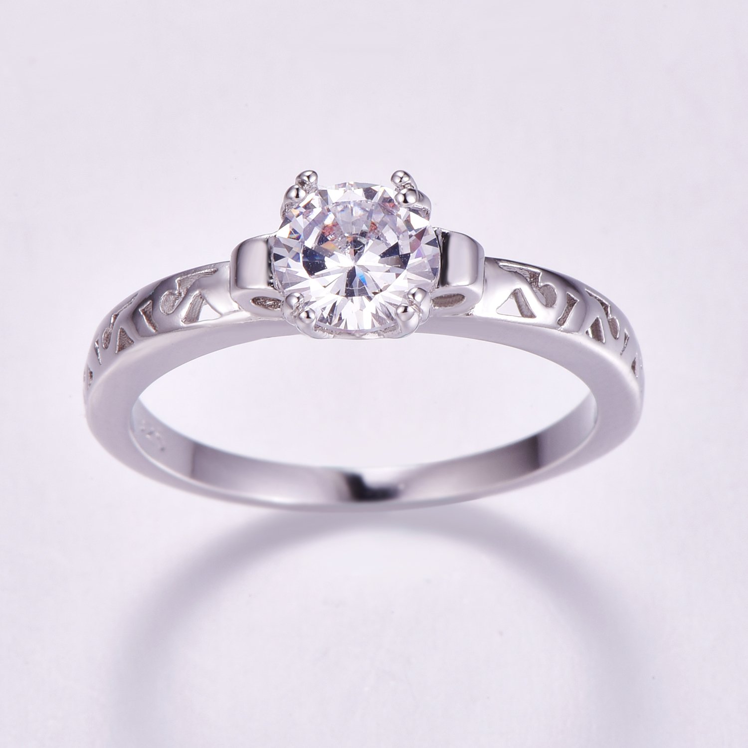 Veunora 925 Sterling Silver Created 6x6mm White Topaz Filled Engagement Wedding Rings Band for Women