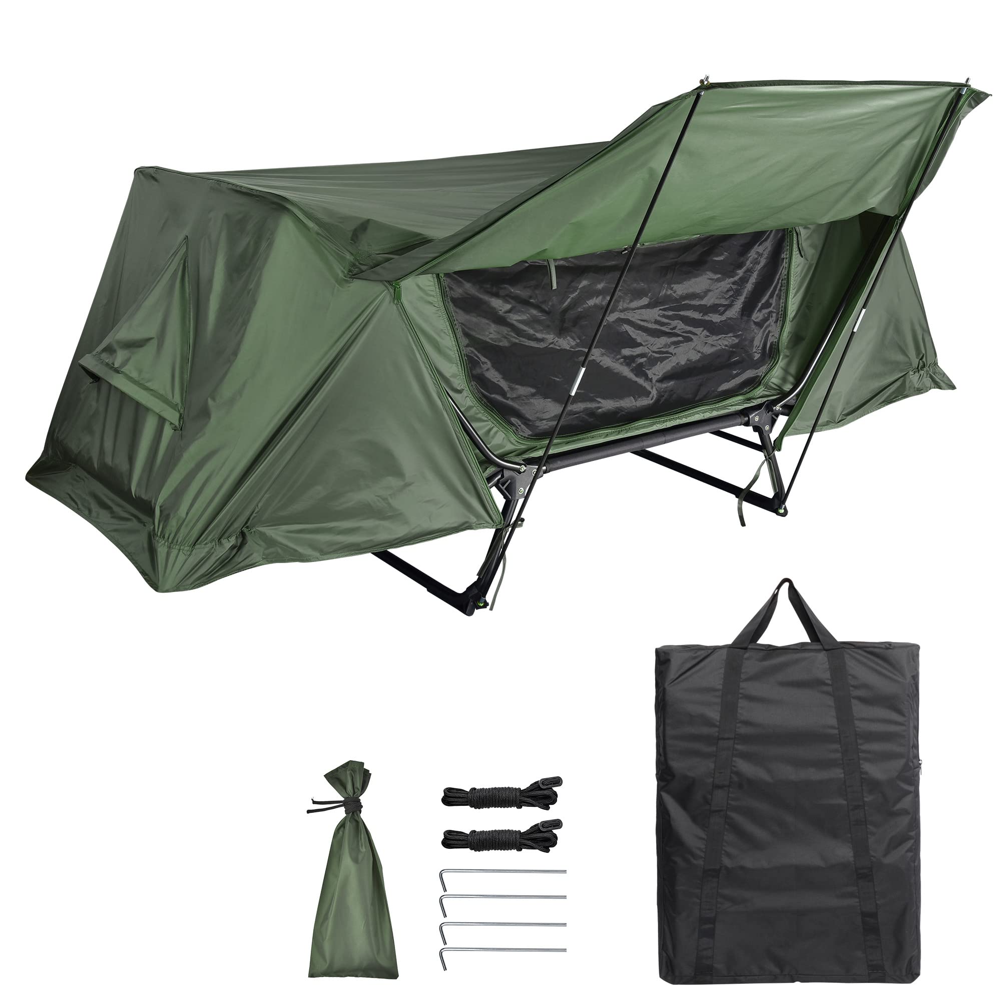 Yescom Single Tent Cot Folding Cot Tent with Rain Fly Bag Portable Waterproof Bed Sturdy Tent Cots for Outdoor, Camping, Hiking - Green