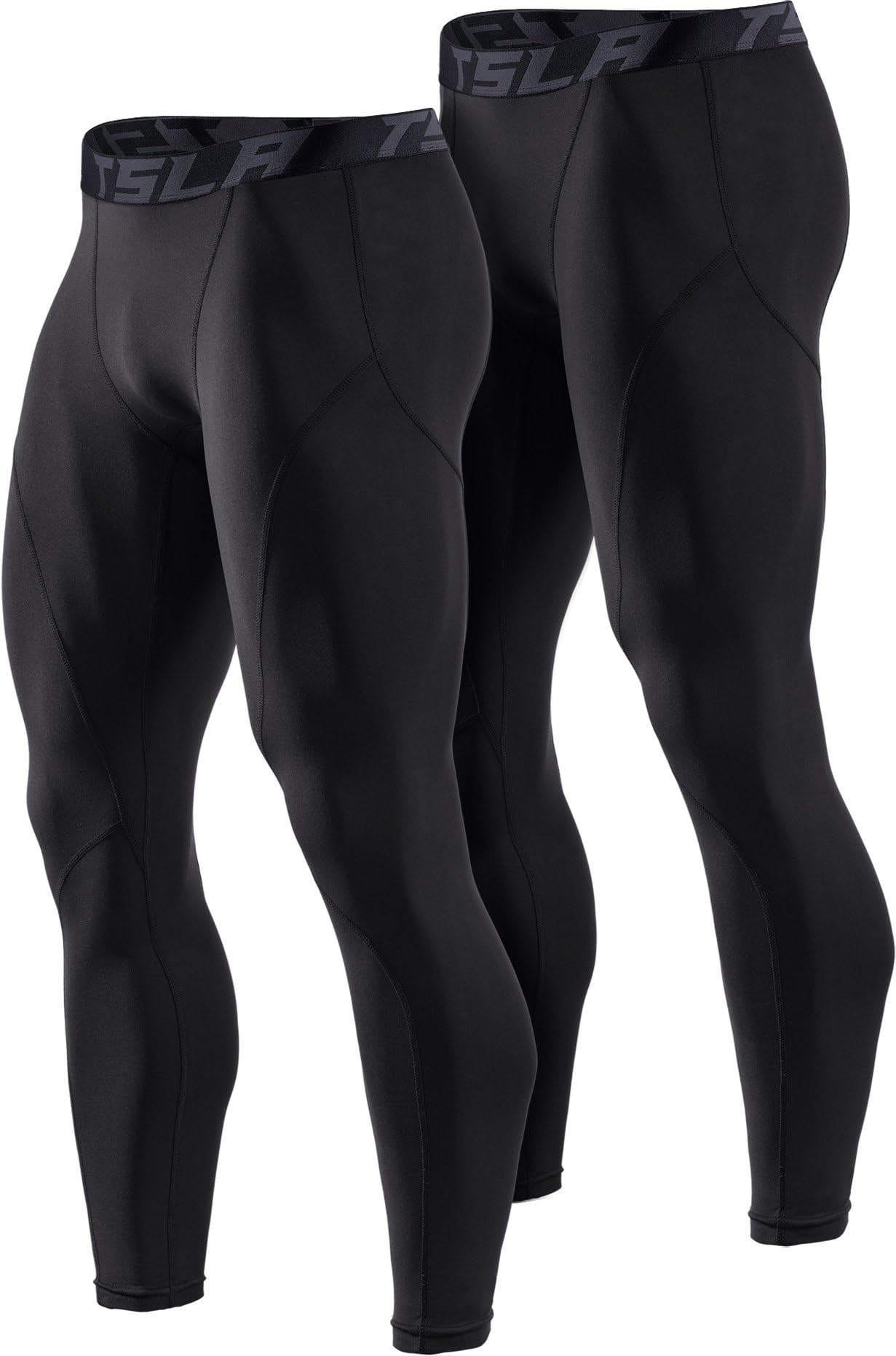 TSLA Men's Thermal Compression Pants, Athletic Sports Leggings & Running Tights, Wintergear Base Layer Bottoms, 2pack Tights Black/Black, 3X-Large