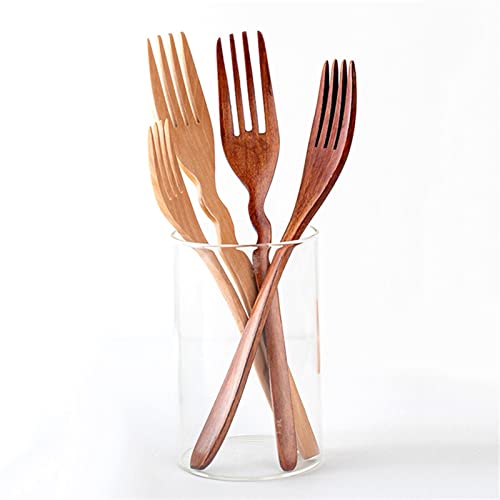 TAKESH Forks Wooden Spoon Fork Bamboo Kitchen Cooking Utensil Tools Soup-Teaspoon Tableware Wooden Fork for Desserts Salad Household Gifts