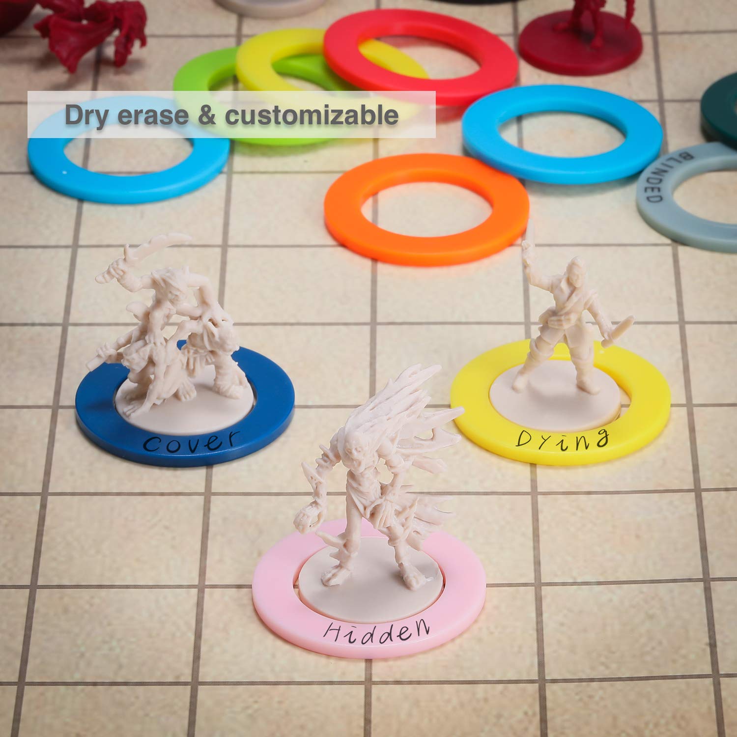 Upgraded ALIZERO Tabletop RPG DND Condition Markers Set and Spell AOE Damage Marker D&D Area Effect Template, with 96 DND Status Effect Markers in 24 Frequently Used Conditions