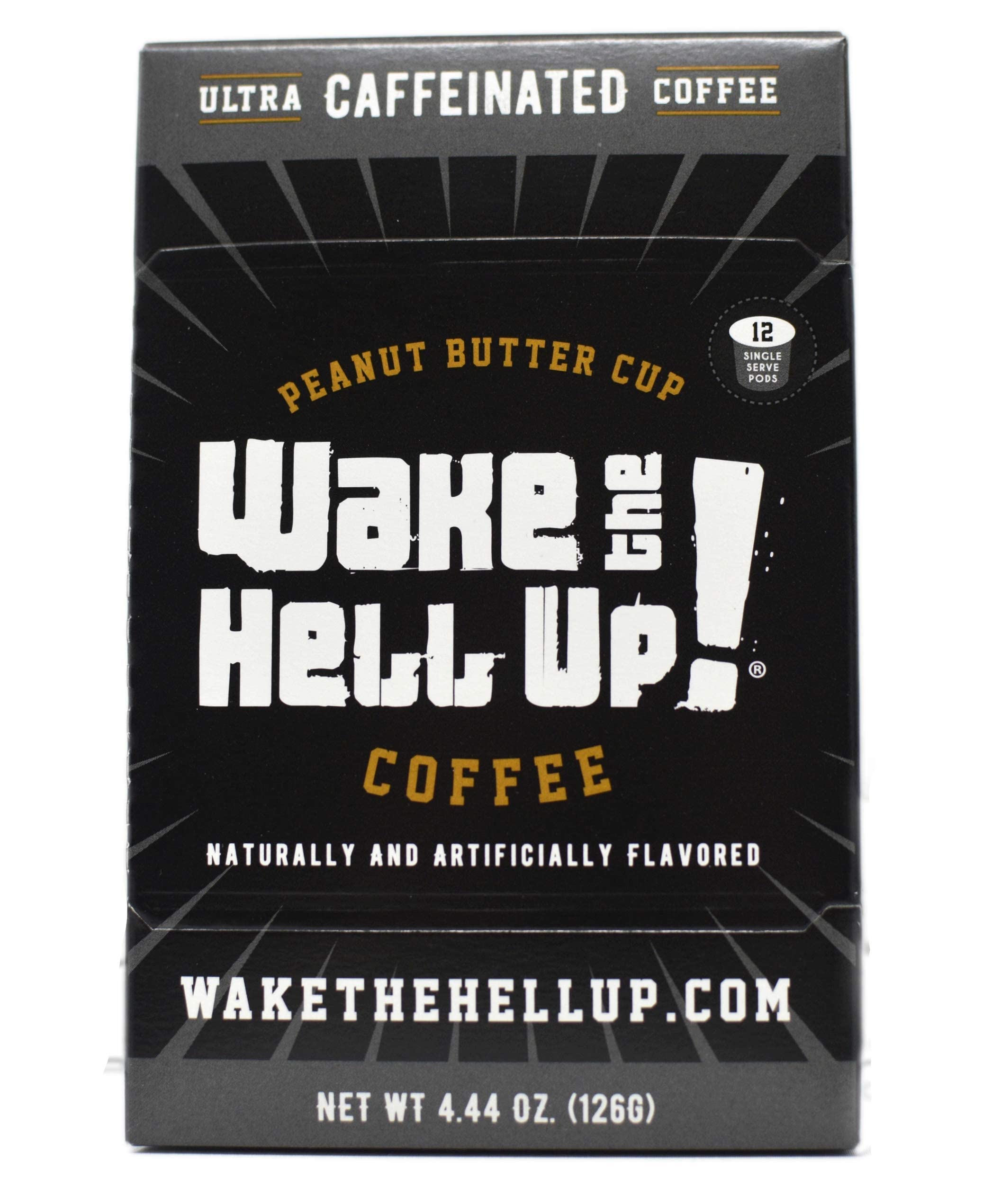 Wake The Hell Up!® Peanut Butter Cup Flavored Single Serve Coffee Pods Of Ultra-Caffeinated Coffee For K-Cup Compatible Brewers | 12 Count, 2.0 Compatible