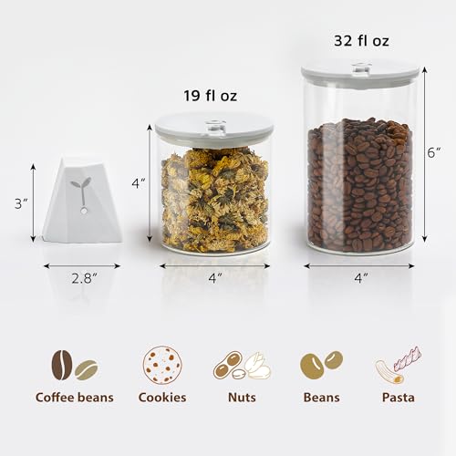 SealVax®Meal Prep Containers reusable, Air Tight Pantry Storage Containers, Glass Vacuum Storage Containers with Lids, BPA-Free, 2x Large (32 fl oz) & 2x Small (19 fl oz) with a Pump.