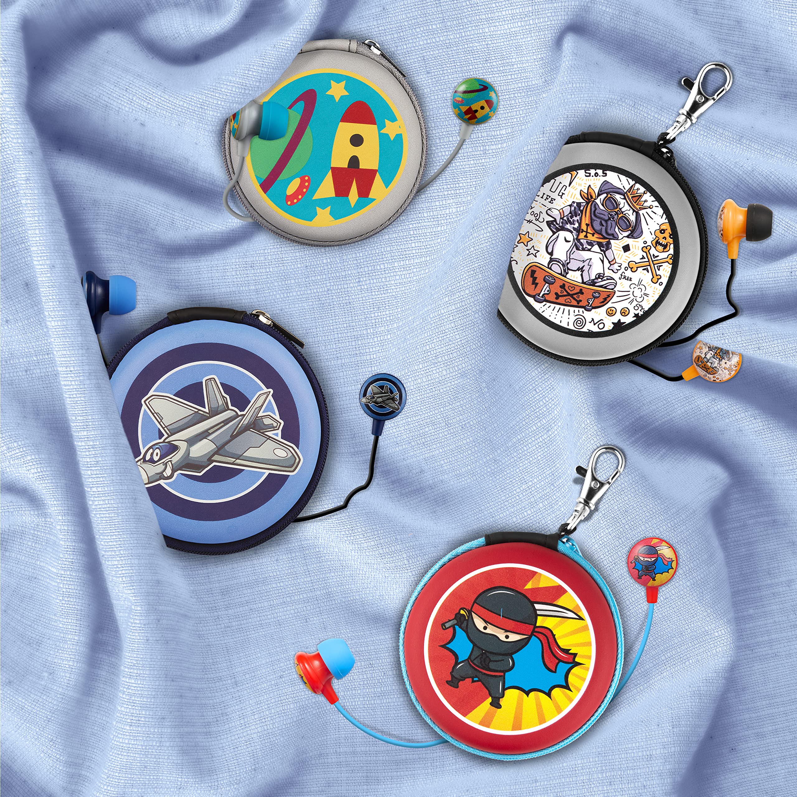 Volkano Cute Wired Earbuds for Kids - 3.5mm Output for Computer, Cell Phones, & More - in Ear Silicone Noise Isolating Child Sized Earbuds with Storage Case - (Blue) Jet Series
