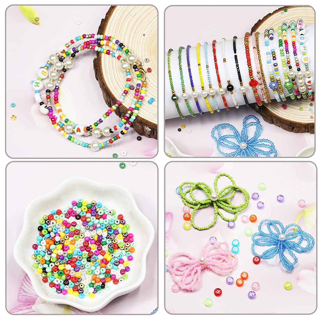 VOOMOLOVE About 7200pcs 3mm 8/0 Glass Seed Beads 24 Colors Loose Beads Kit Bracelet Beads with 24-Grid Plastic Storage Box for Jewelry Making