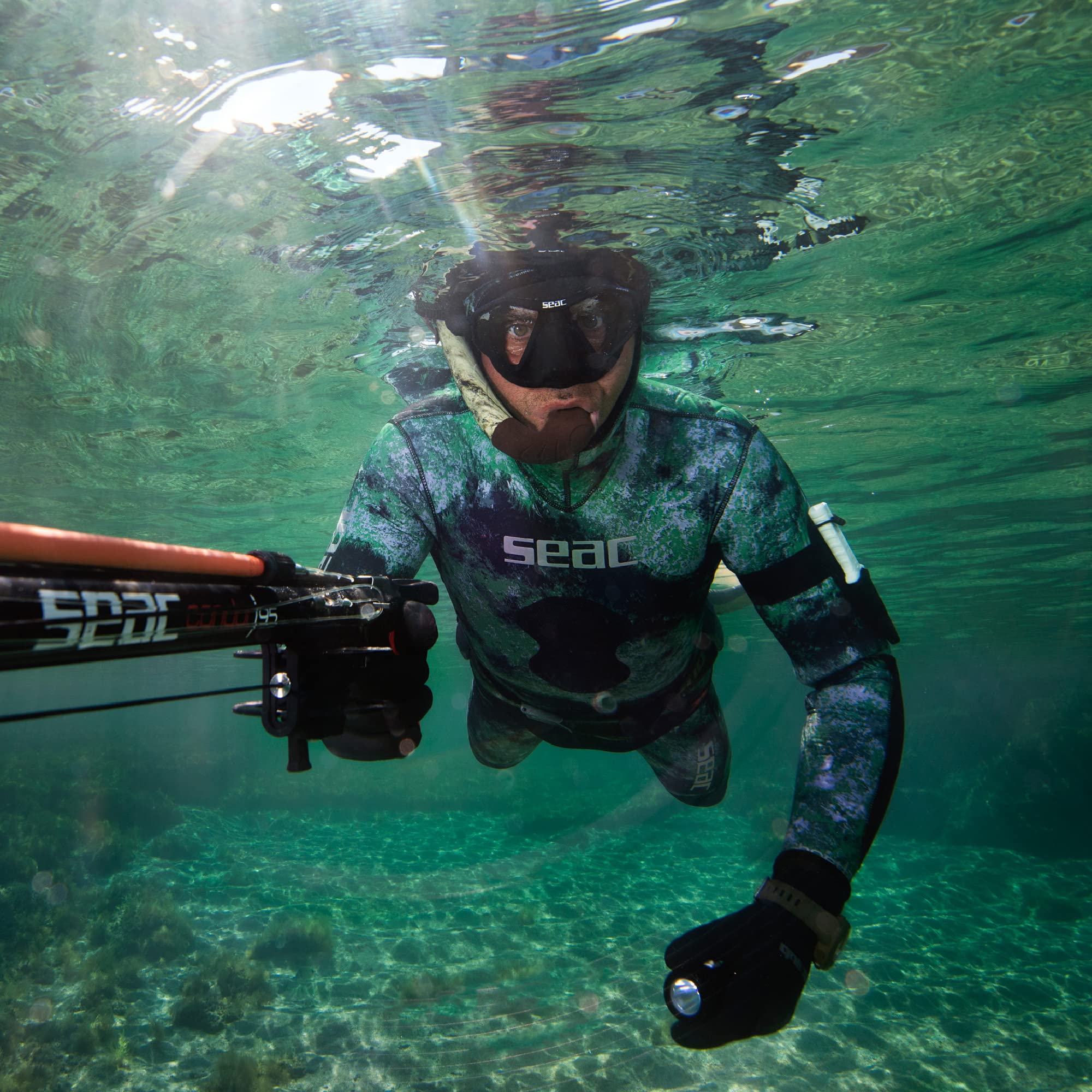 SEAC Ghost, Jacket in 5 mm Ultrastretch Neoprene with Incorporated Hood for Freediving and Spearfishing, camo Green, Large