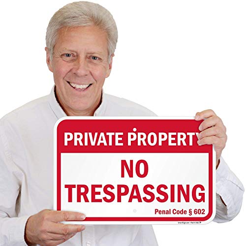 SmartSign 12 x 18 inch “Private Property - No Trespassing” Official California State Metal Sign, 63 mil Laminated Rustproof Aluminum, Red and White