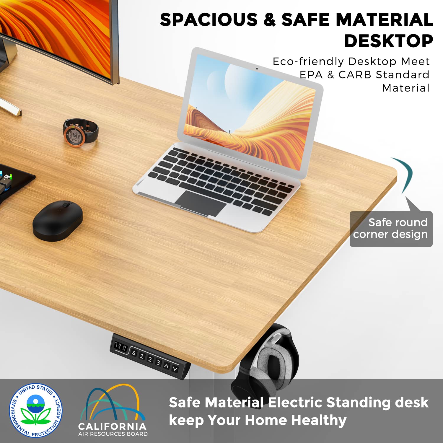 Standing Desk with Keyboard Tray, 48 x 24in Electric Height Adjustable Table with Splice Board, Ergonomic Rising Computer Workstation for Home Office Study with Memory Controller/Headphone Hook, Black