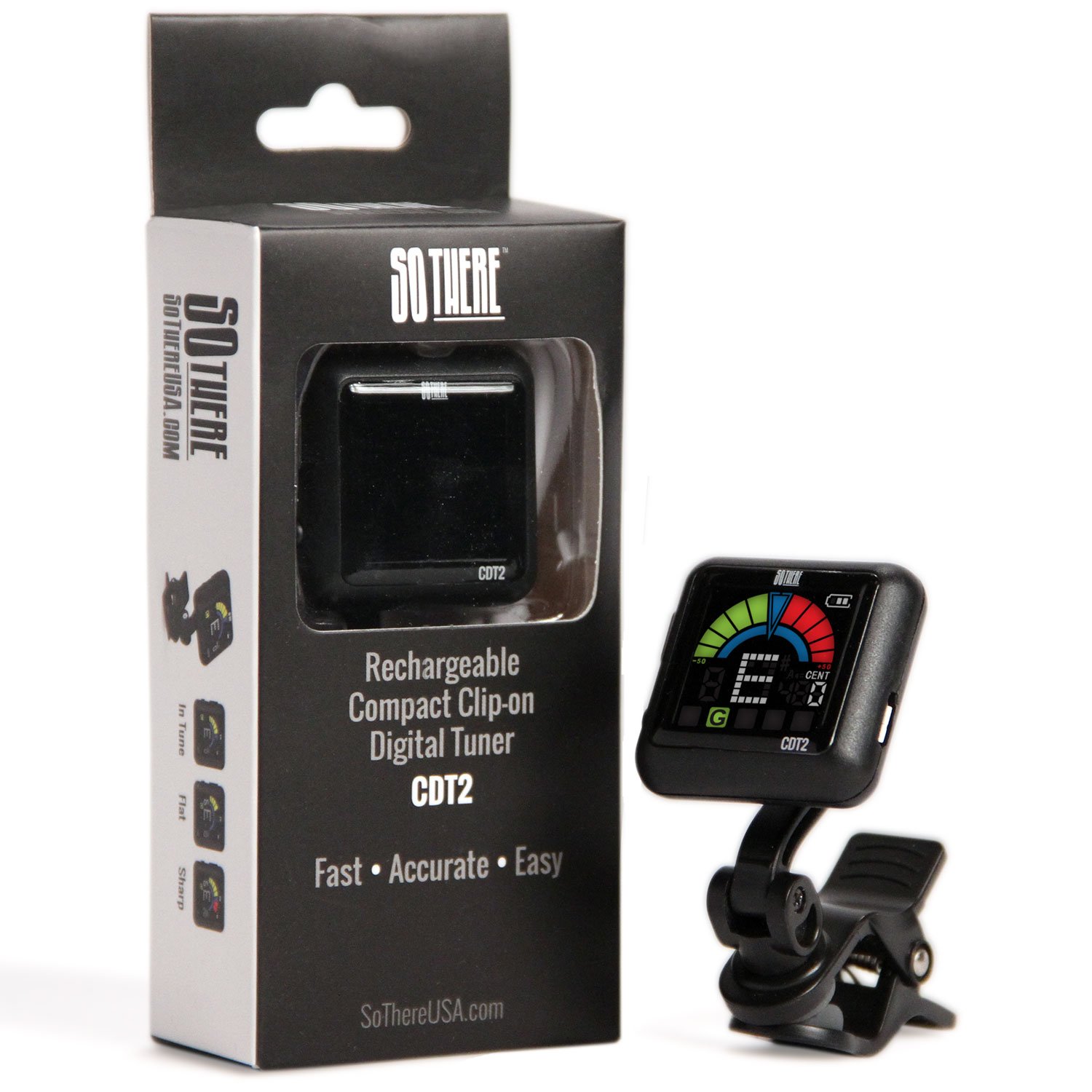 So There Rechargeable Clip-on Tuner for Guitar, Bass, Ukulele, Violin & Other Stringed Instruments