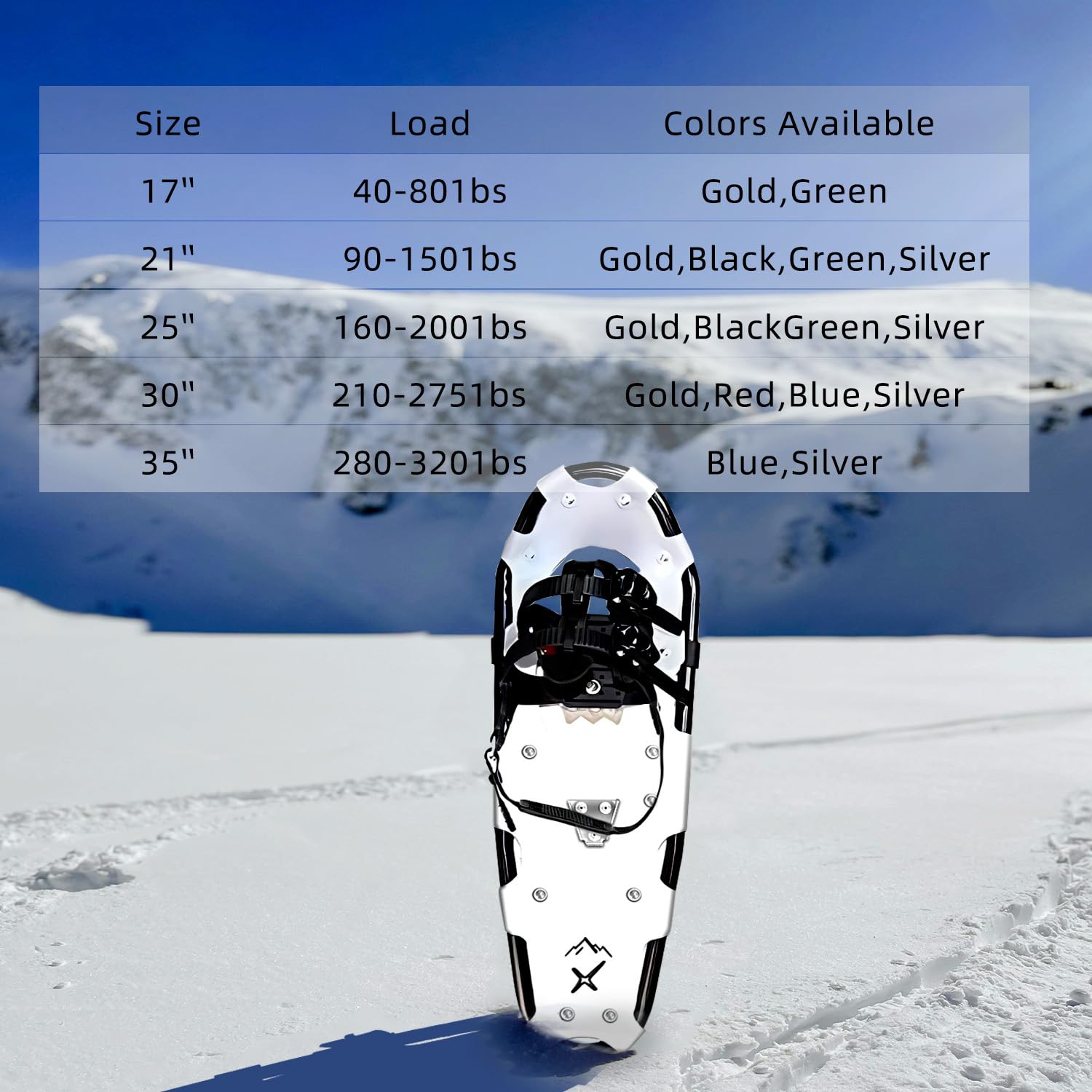 Xtrempro Snowshoes Snow Terrain Lightweight Ergonomic Design Lightweight Aluminum Alloy with 13 Point Crampons 120/160/210/300 lbs. Capacity- 21"/25"/30β/36" (Black, 25)