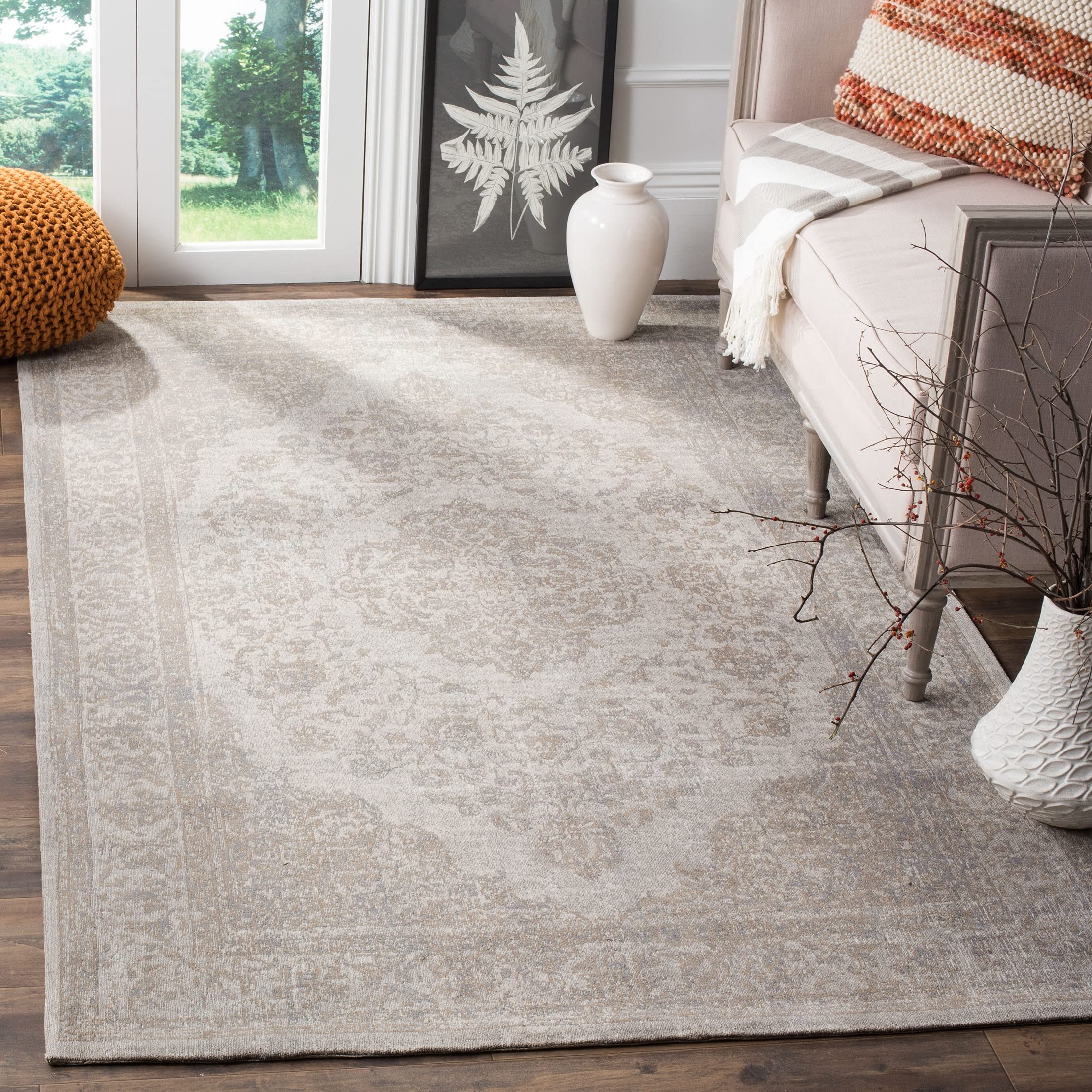 SAFAVIEH Classic Vintage Collection Area Rug - 8' x 11', Beige, Oriental Medallion Cotton Design, Easy Care, Ideal for High Traffic Areas in Living Room, Bedroom (CLV121A)
