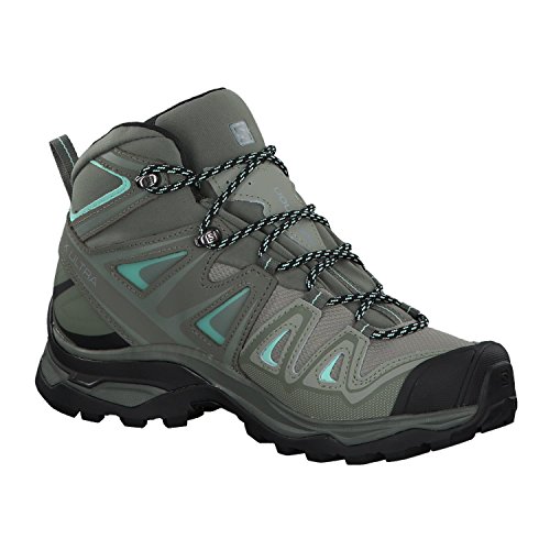 Salomon X Ultra 3 MID Gore-TEX Hiking Boots for Women, Shadow/Castor Gray/Beach Glass, 9