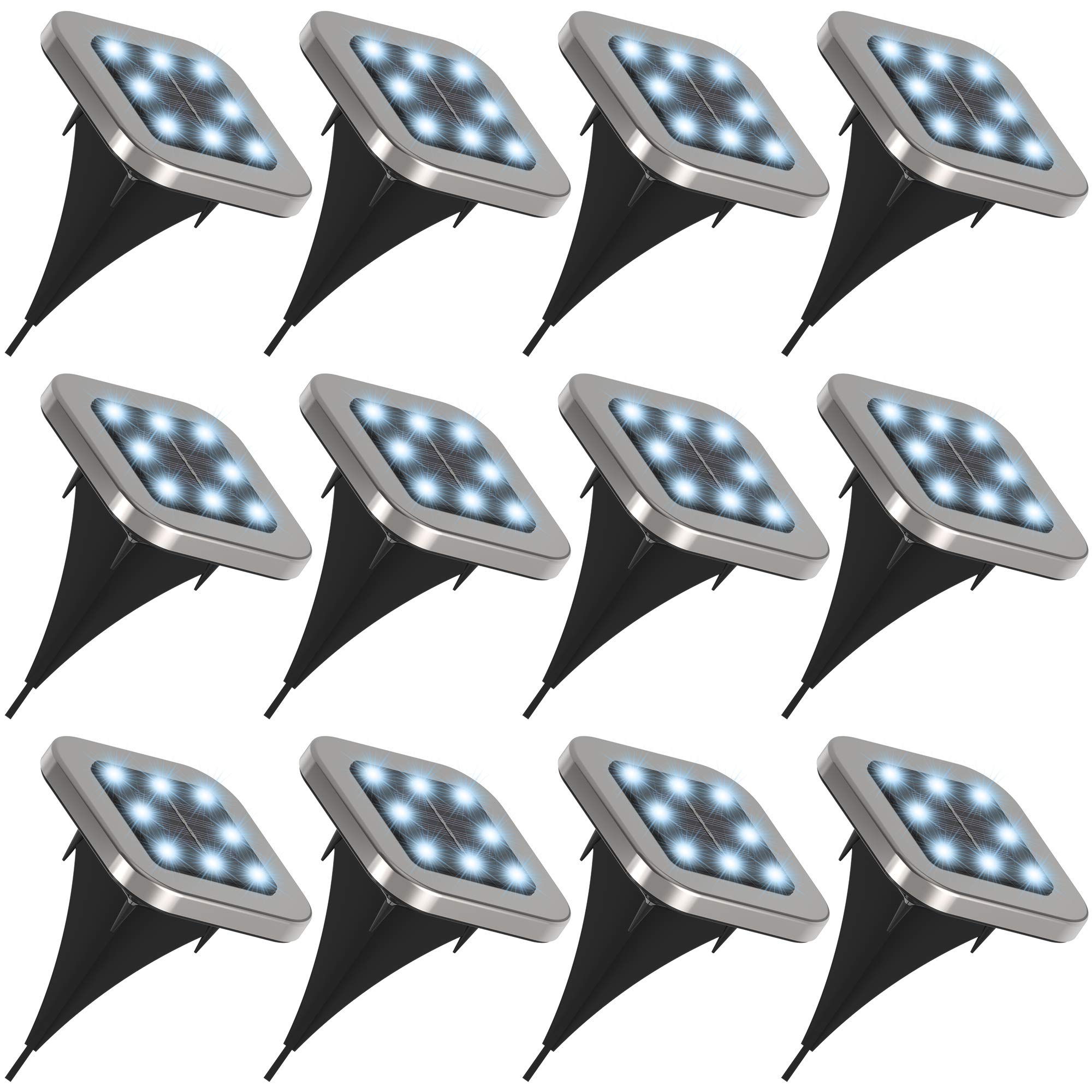 Sunco Lighting 12 Pack Solar Pathway Lights Outdoor Garden Waterproof Landscape Lighting, Dusk to Dawn, 7100K White, Square, Yard Patio Ground Lights, Cross Spike Stake for Easy Install