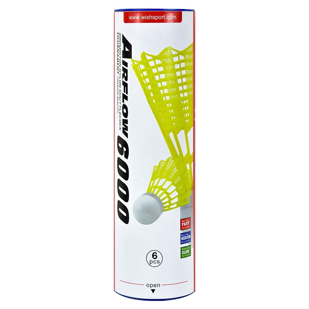 Wish Airflow 6000 Badminton Tournament Shuttlecocks β 6 Pack Tube of Durable Nylon Shuttlecocks with Cork Tips β Badminton Birdies for Indoor and Outdoor Play, Yellow