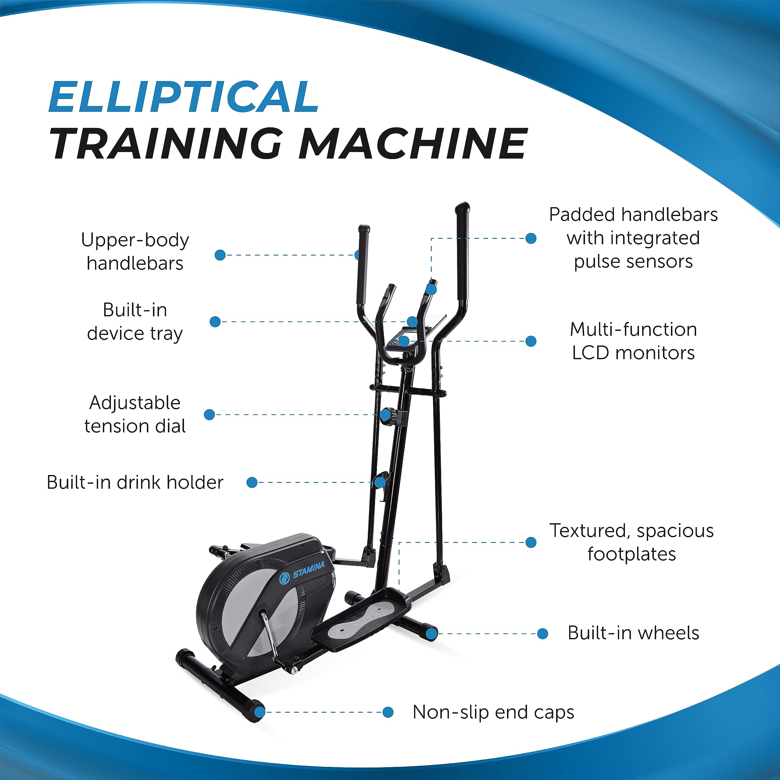 Stamina Elliptical Trainer 1704 - Elliptical Training Machine with Smart Workout App - Compact Standing Elliptical Machine for Home Workout - Up to 250 lbs Weight Capacity