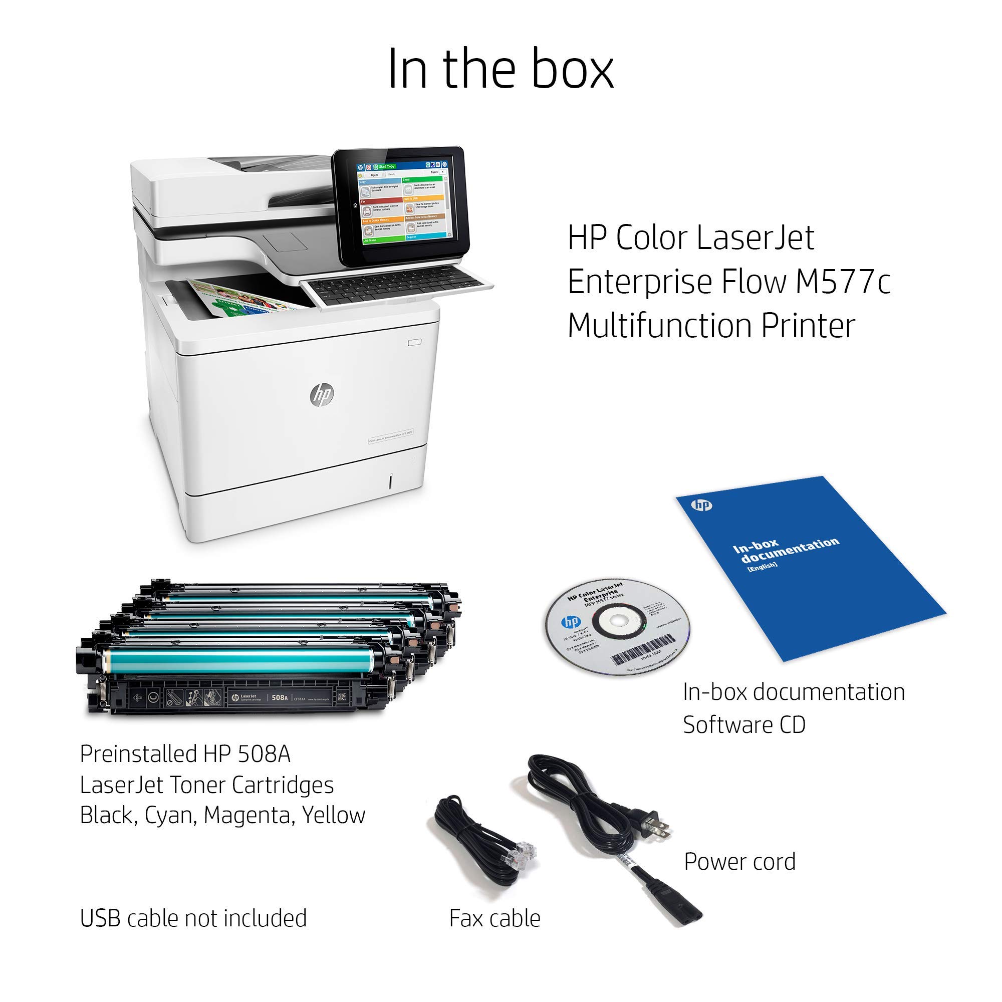 Renewed HP Color LaserJet Enterprise MFP M577c print copy scan fax B5L54A Advanced workflow features USB Network duplex With 90 Days Warranty