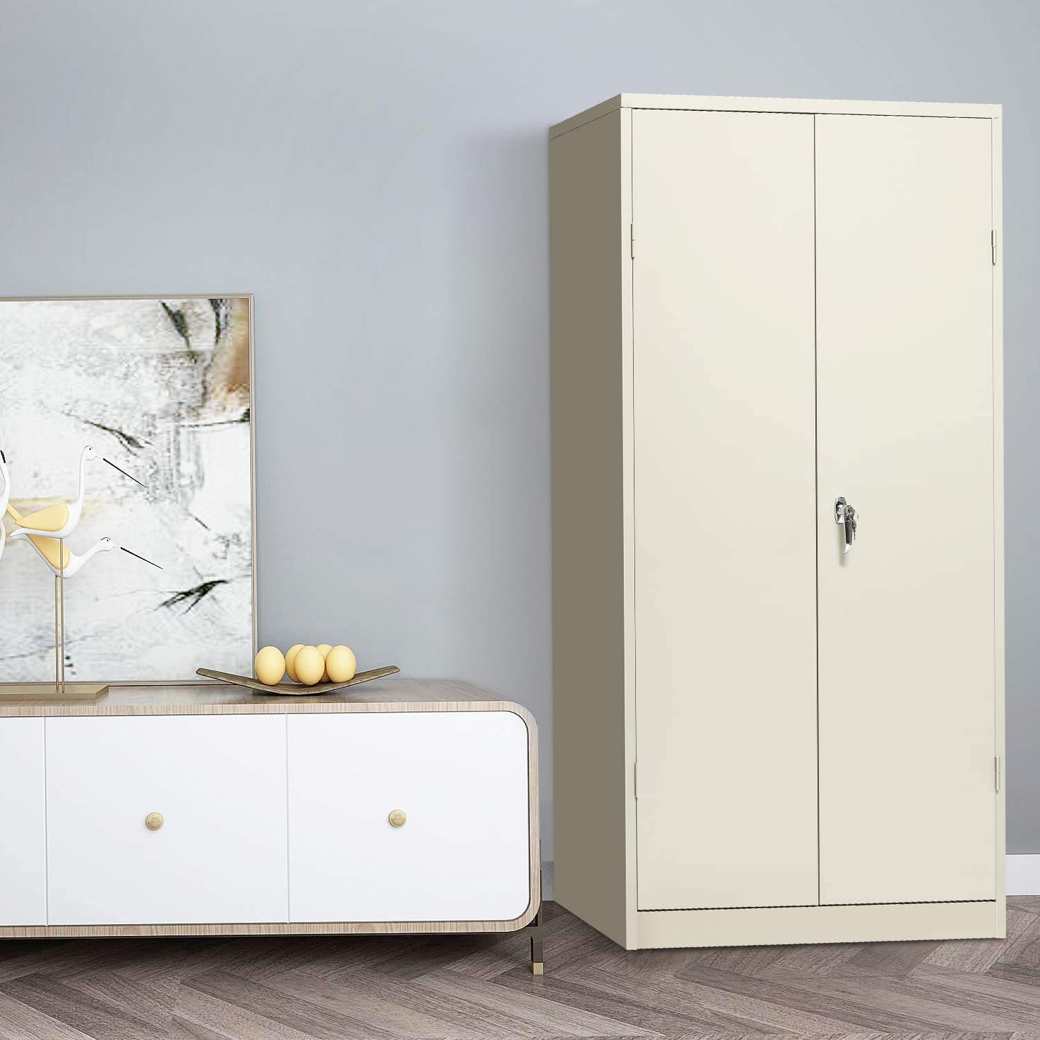 Tall Metal Storage Cabinet with Locking Doors and 4 Adjustable Shelves, 72.05" H x 36.22" W x 18.11", Steel Utility Cabinets for Garage, Home Office, Kitchen Pantry, Classroom, Easy Assemble, Grey