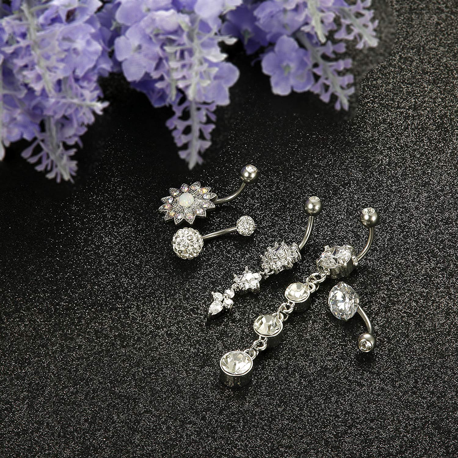 Tinblin 3-10PCS 14G Stainless Steel Belly Button Rings Navel Body Jewelry Belly Piercing CZ Inlaid… (silver)
