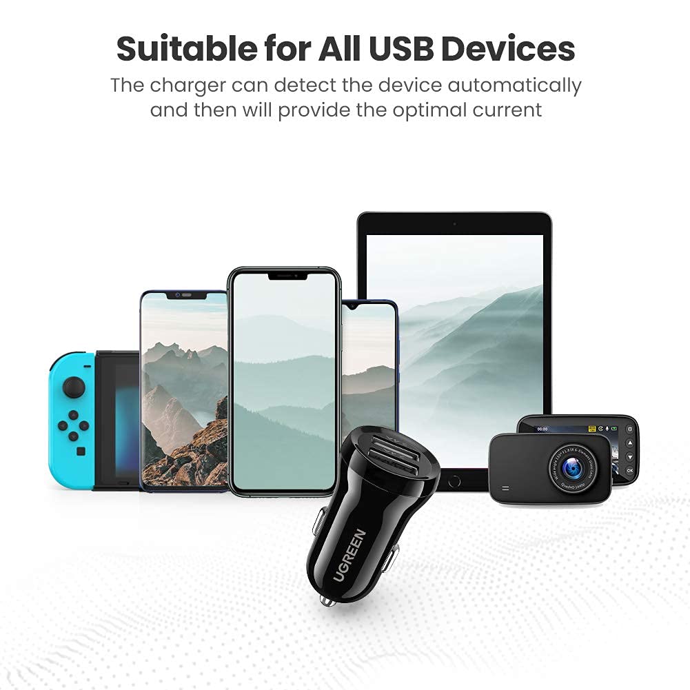 UGREEN Car Charger Adapter 4.8A- 12V USB Car Charger, Cigarette Lighter Adapter Mini Car Phone Charger Compatible with iPhone 14/13/12/11/X/iPad Pro/Air/Mini, Galaxy S22/S21/S10/Note 20, Pixel 5/5a/4