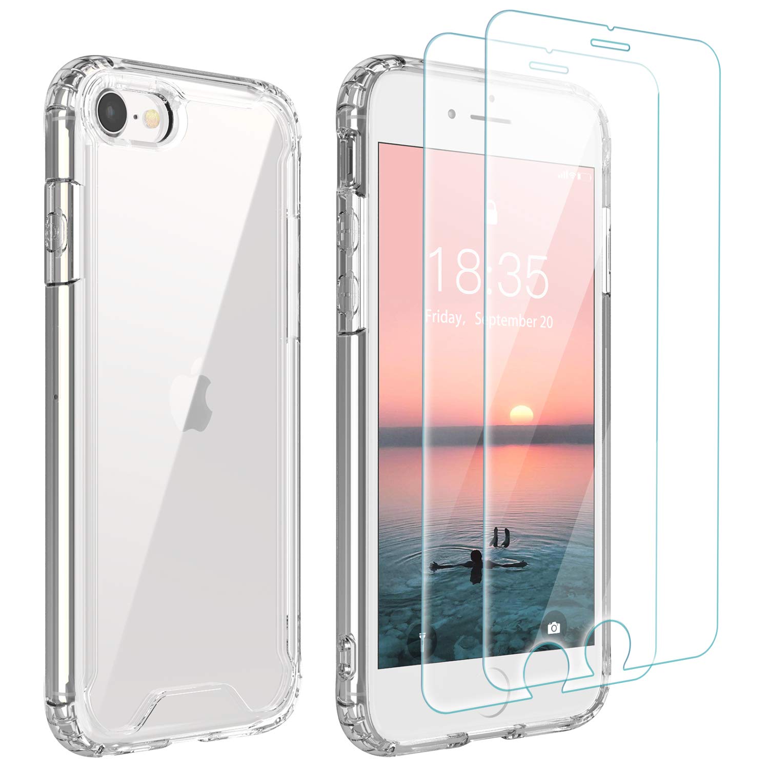 Singdo iPhone SE 2020 Case,iPhone 7/8 Case,with [2 xTempered Glass Screen Protector] Premium Clear Soft TPU + Hard PC Ultra-Clear Anti-Scratch Anti-Yellow Case for iPhone SE 2020/7/8 4.7 inch Clear