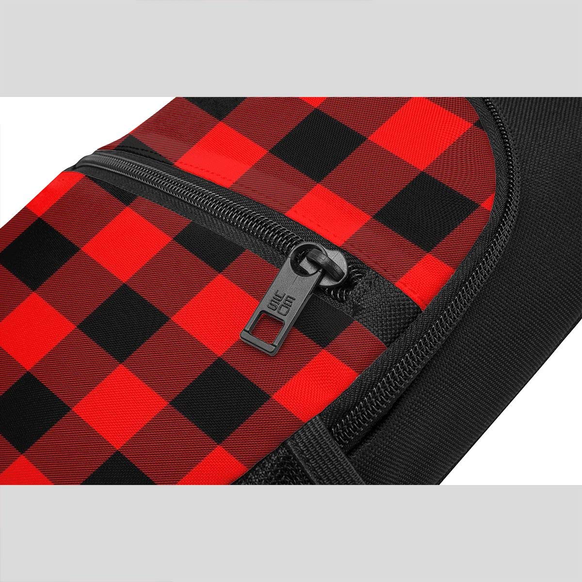 QIUYELONG Sling Backpack,Travel Hiking Daypack Pattern Rope Crossbody Shoulder Bag Red and Black Buffalo Plaid Printed