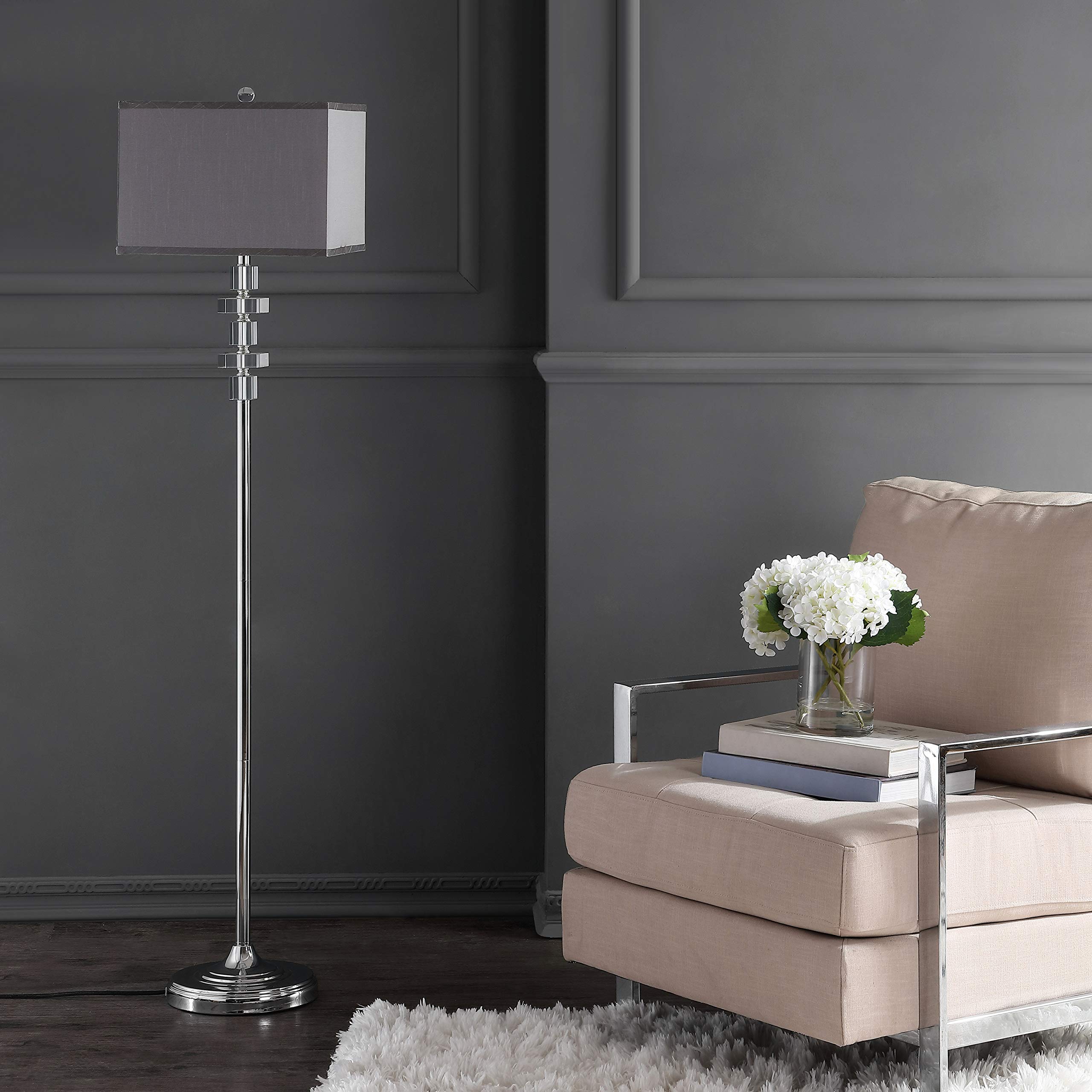SAFAVIEH Lighting Collection Times Square Modern Clear Crystal/ Chrome 60-inch Living Room Bedroom Home Office Standing Floor Lamp (LED Bulb Included)