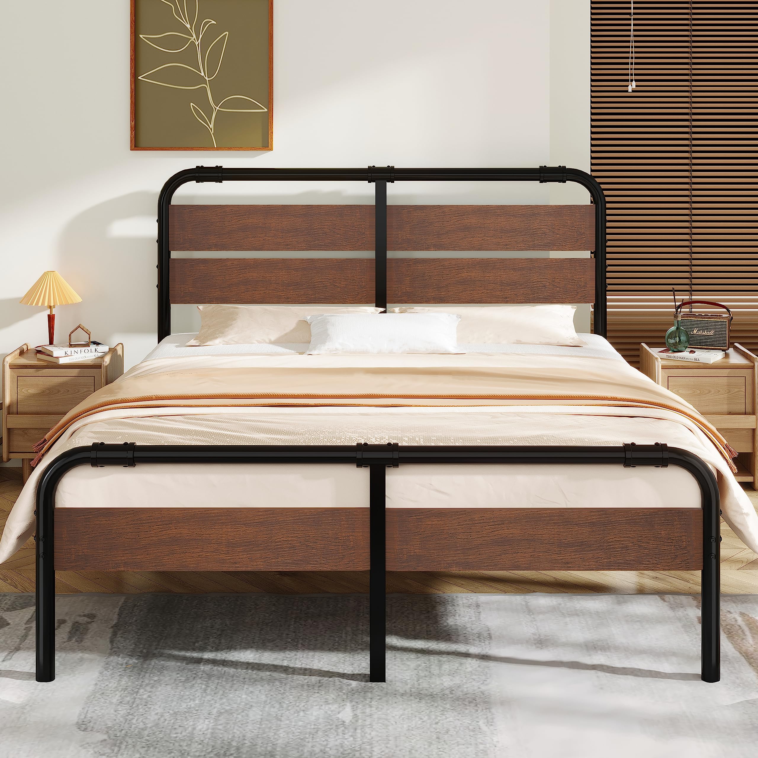 Sementa King-Bed-Frame with Wood-Headboard - Heavy Duty Platform Bed with Solid Slats Support, No Box Spring Needed,Easy Assembly,Vintage Brown