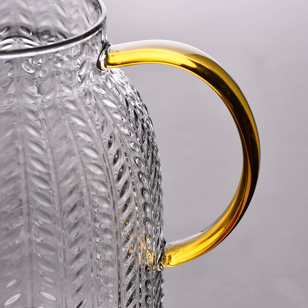 Warm Crystal, The Glass Water Pitcher with Lid and Handle, Glass Tea Pitcher, Carafe, Teapot and Jug for Coffee, Juice, Ice Water and Flower Tea Suitable for Your Fridge and Coffeemaker (60 oz)