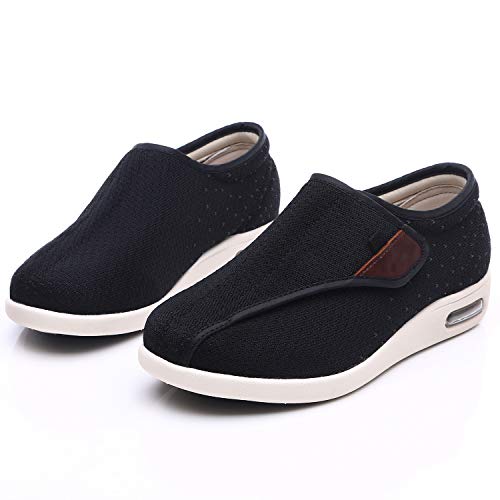 W&LESVAGO Women Extra Wide Width Diabetic Edema Shoes, Lightweight Breathable Adjustable Closure Walking Sneakers Easy On/Off(8#, Black)