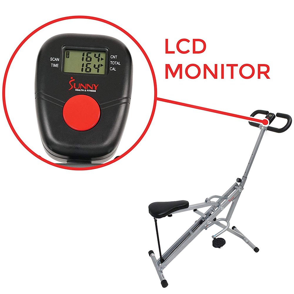 Sunny Health and Fitness Upright Squat Assist Row-N-Ride Trainer w/Workout Cooling Towel (Grey)